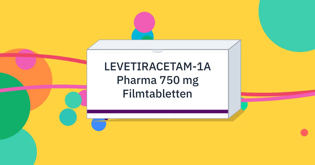 Symbolbild: Packung mit der Aufschrift LEVETIRACETAM-1A Pharma 750 mg Filmtabletten (PZN 09123402) – Verfügbarkeit und Bezug in Apotheken in Frankfurt am Main