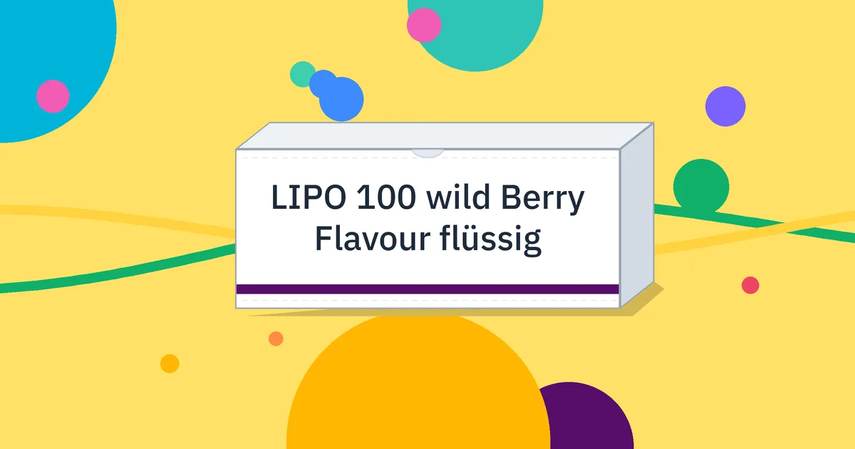 Symbolbild: Packung mit der Aufschrift LIPO 100 wild Berry Flavour flüssig (PZN 12474878) – Verfügbarkeit und Bezug in Apotheken in Frankfurt am Main