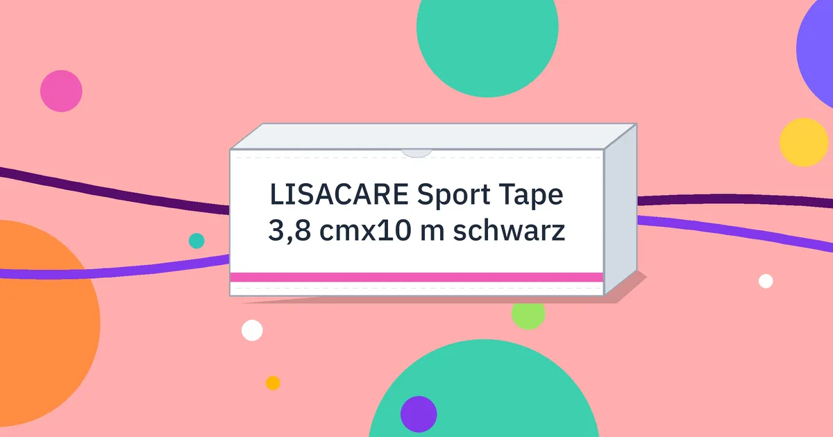 Symbolbild: Packung mit der Aufschrift LISACARE Sport Tape 3,8 cmx10 m schwarz (PZN 18325091) – Verfügbarkeit und Bezug in Apotheken in Frankfurt am Main