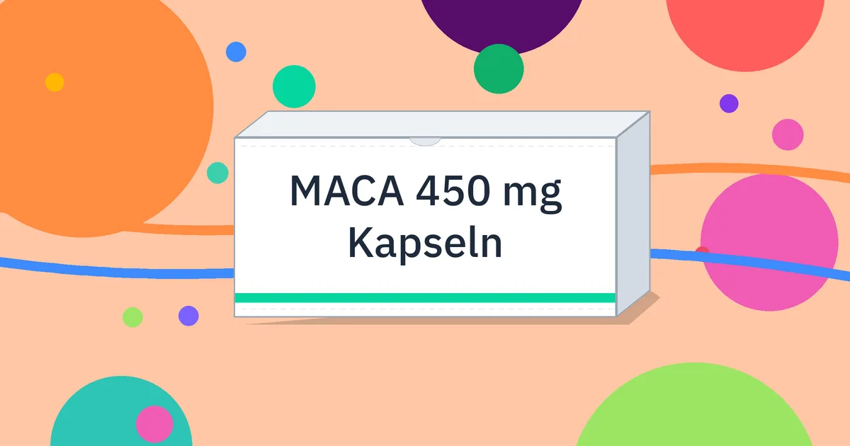 Symbolbild: Packung mit der Aufschrift MACA 450 mg Kapseln (PZN 16047386) – Verfügbarkeit und Bezug in Apotheken in Frankfurt am Main