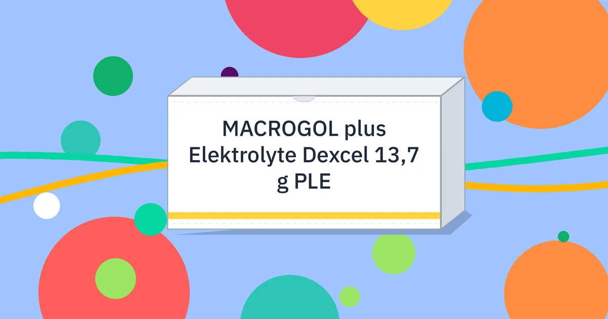 Symbolbild: Packung mit der Aufschrift MACROGOL plus Elektrolyte Dexcel 13,7 g PLE (PZN 17620913) – Verfügbarkeit und Bezug in Apotheken in Frankfurt am Main
