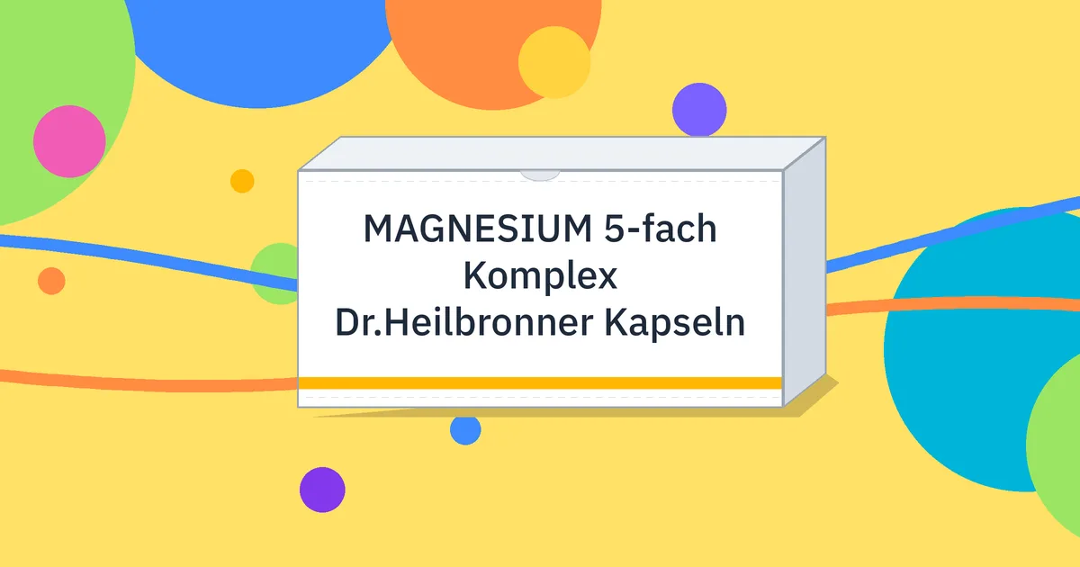Symbolbild: Packung mit der Aufschrift MAGNESIUM 5-fach Komplex Dr.Heilbronner Kapseln (PZN 20635841) – Verfügbarkeit und Bezug in Apotheken in Frankfurt am Main