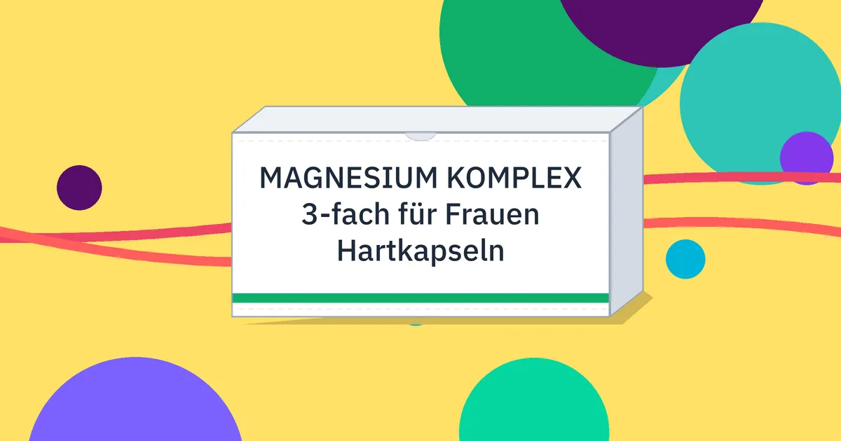 Symbolbild: Packung mit der Aufschrift MAGNESIUM KOMPLEX 3-fach für Frauen Hartkapseln (PZN 20839851) – Verfügbarkeit und Bezug in Apotheken in Frankfurt am Main