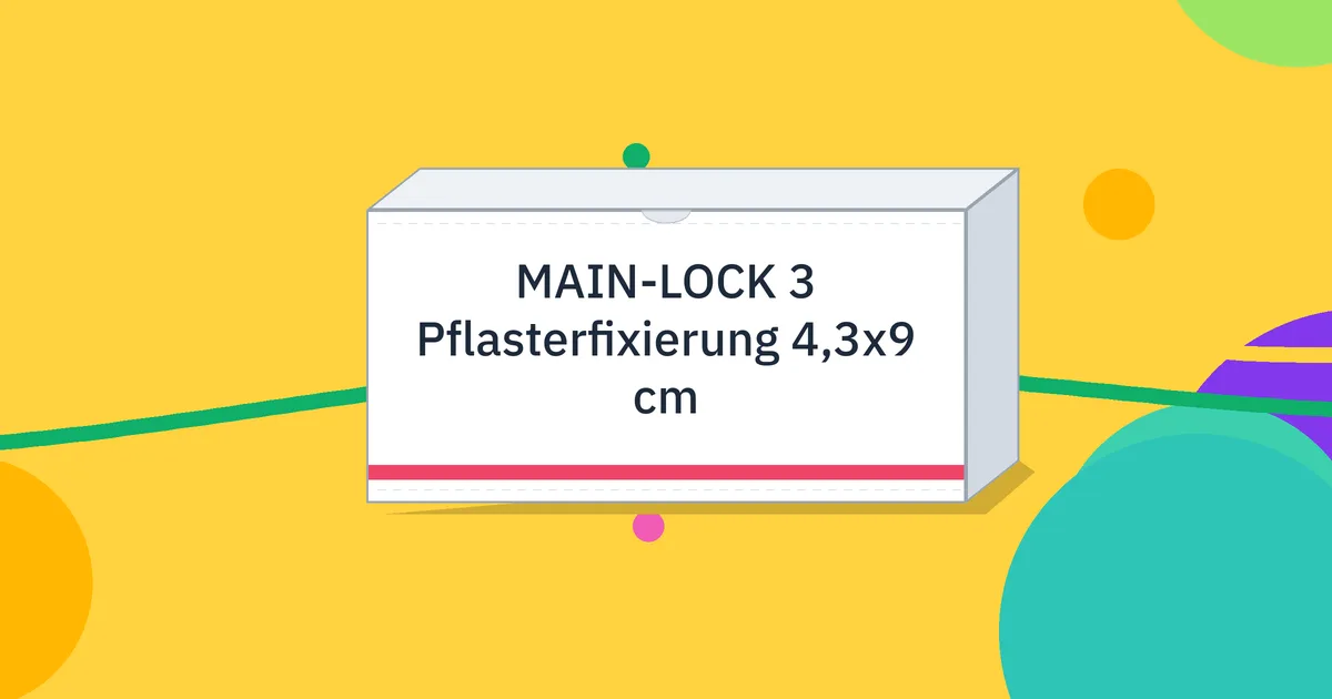 Symbolbild: Packung mit der Aufschrift MAIN-LOCK 3 Pflasterfixierung 4,3x9 cm (PZN 20165157) – Verfügbarkeit und Bezug in Apotheken in Frankfurt am Main