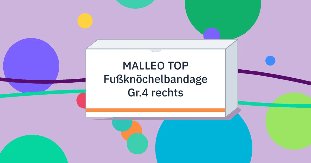Symbolbild: Packung mit der Aufschrift MALLEO TOP Fußknöchelbandage Gr.4 rechts (PZN 05046337) – Verfügbarkeit und Bezug in Apotheken in Frankfurt am Main