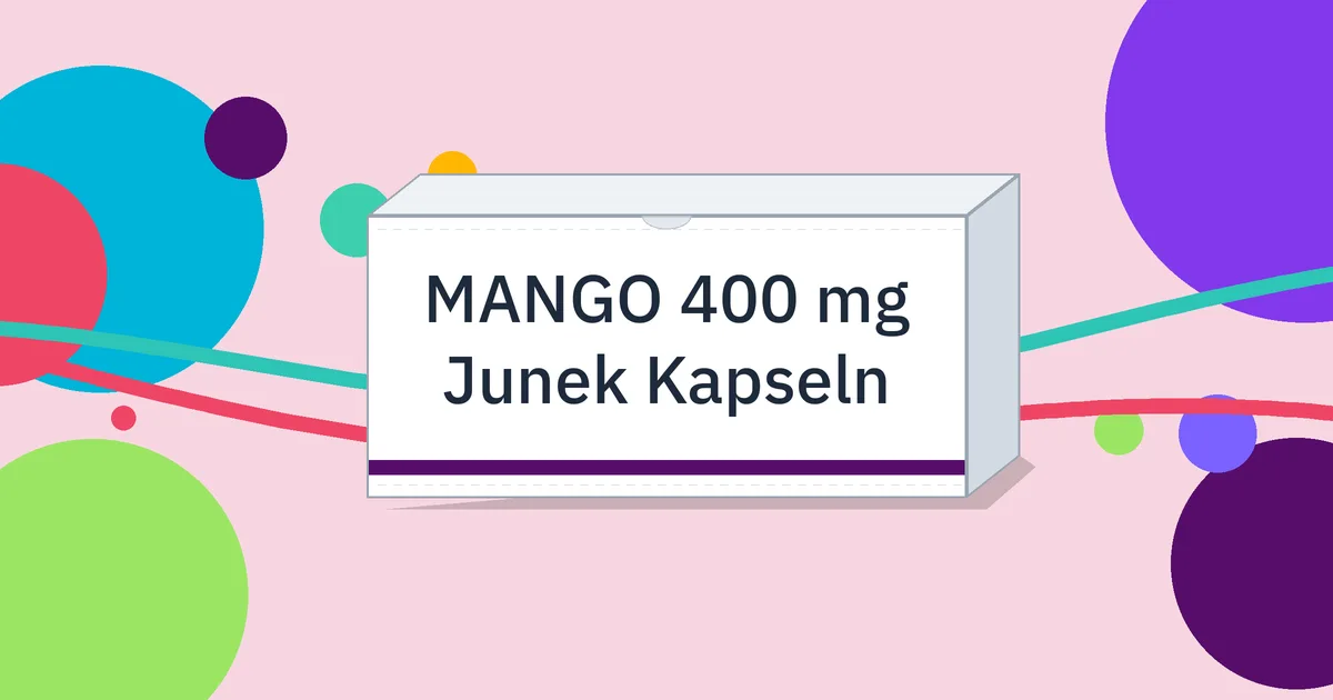 Symbolbild: Packung mit der Aufschrift MANGO 400 mg Junek Kapseln (PZN 03494511) – Verfügbarkeit und Bezug in Apotheken in Frankfurt am Main