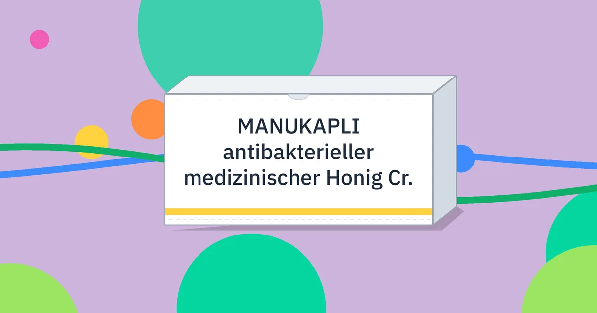 Symbolbild: Packung mit der Aufschrift MANUKAPLI antibakterieller medizinischer Honig Cr. (PZN 20306209) – Verfügbarkeit und Bezug in Apotheken in Frankfurt am Main