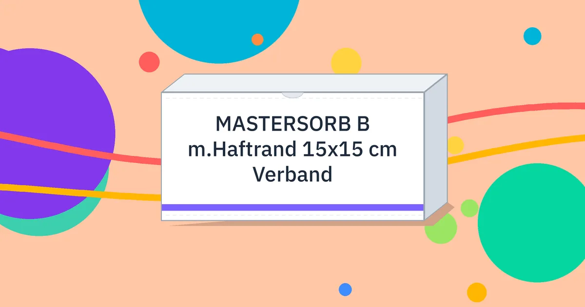 Symbolbild: Packung mit der Aufschrift MASTERSORB B m.Haftrand 15x15 cm Verband (PZN 20390931) – Verfügbarkeit und Bezug in Apotheken in Frankfurt am Main