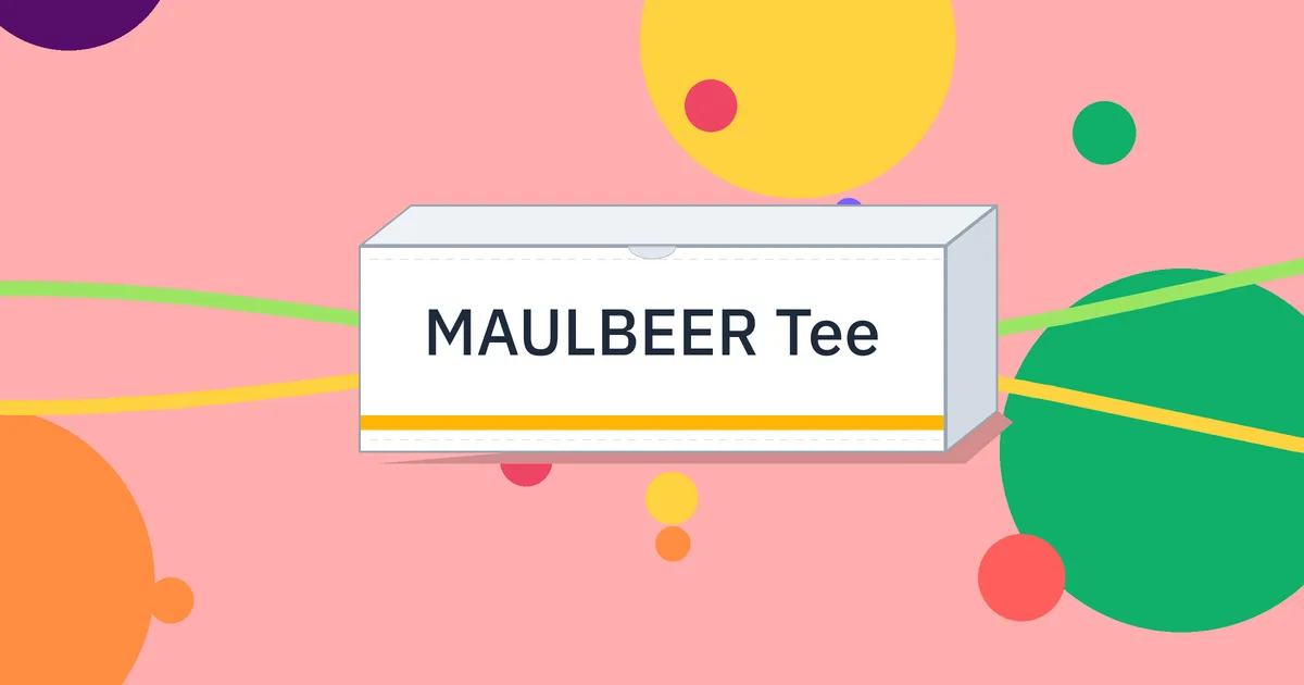 Symbolbild: Packung mit der Aufschrift MAULBEER Tee (PZN 13982068) – Verfügbarkeit und Bezug in Apotheken in Frankfurt am Main