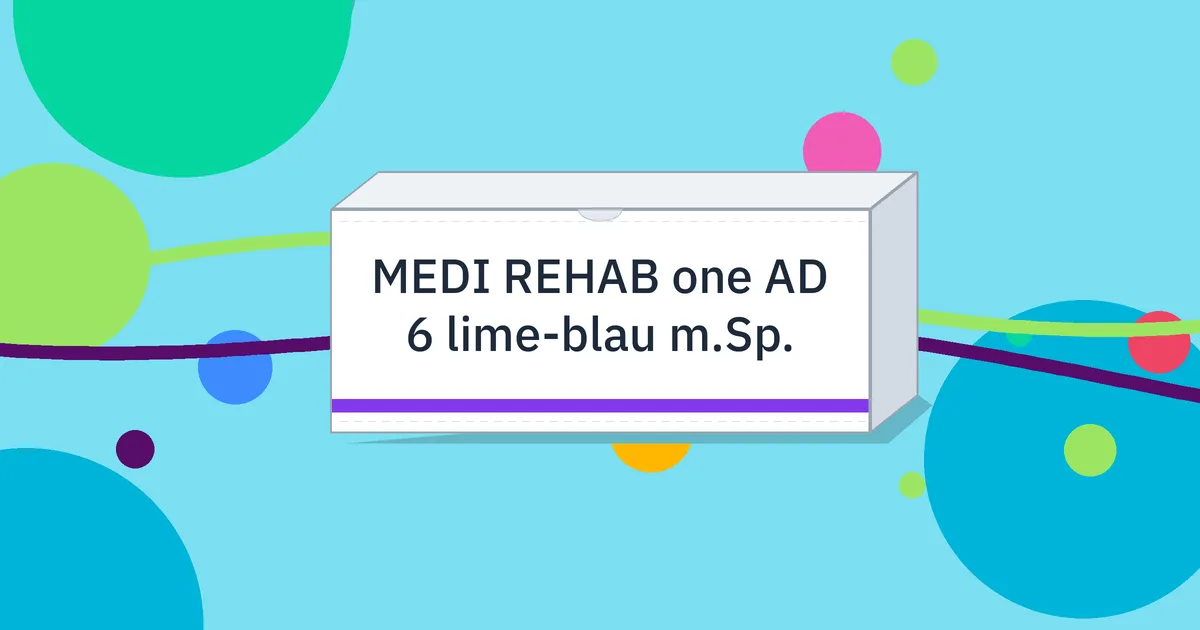 Symbolbild: Packung mit der Aufschrift MEDI REHAB one AD 6 lime-blau m.Sp. (PZN 16753428) – Verfügbarkeit und Bezug in Apotheken in Frankfurt am Main