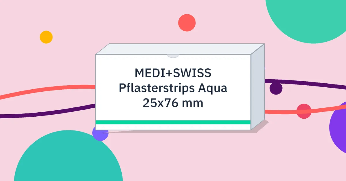 Symbolbild: Packung mit der Aufschrift MEDI+SWISS Pflasterstrips Aqua 25x76 mm (PZN 16907222) – Verfügbarkeit und Bezug in Apotheken in Frankfurt am Main
