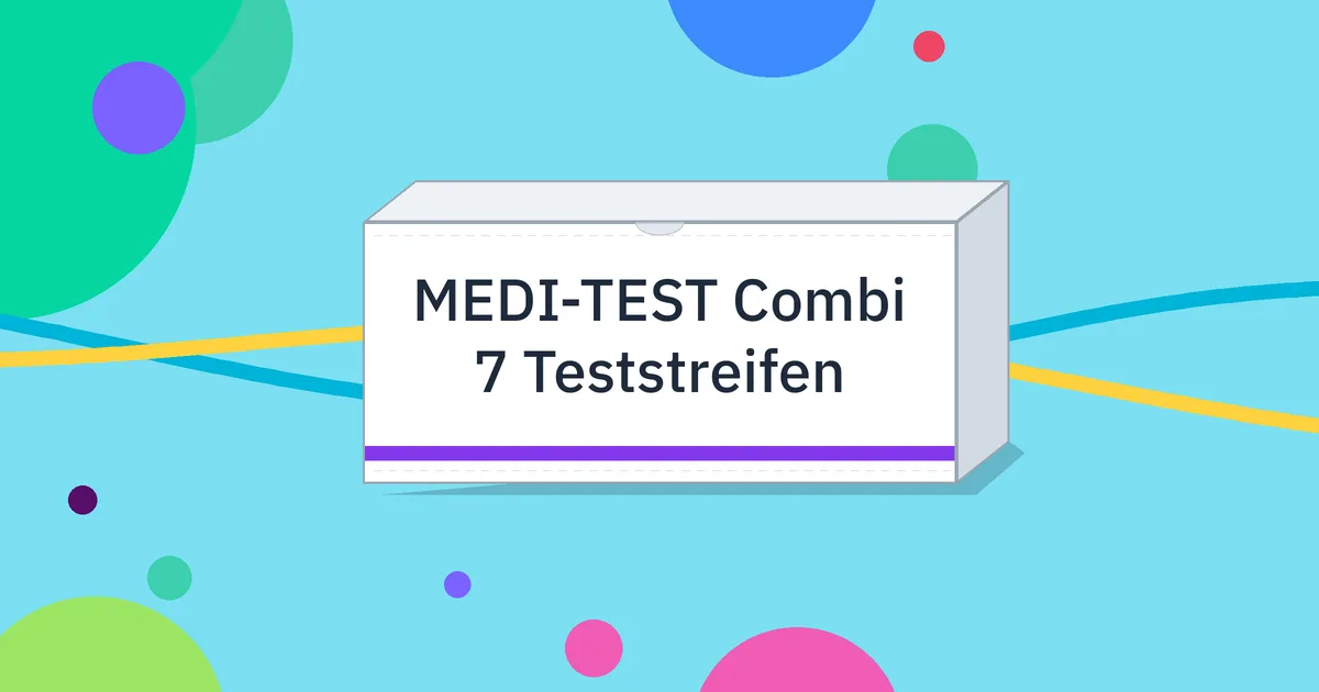 Symbolbild: Packung mit der Aufschrift MEDI-TEST Combi 7 Teststreifen (PZN 06181592) – Verfügbarkeit und Bezug in Apotheken in Frankfurt am Main