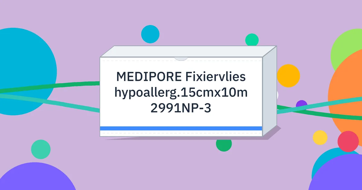 Symbolbild: Packung mit der Aufschrift MEDIPORE Fixiervlies hypoallerg.15cmx10m 2991NP-3 (PZN 00225727) – Verfügbarkeit und Bezug in Apotheken in Frankfurt am Main