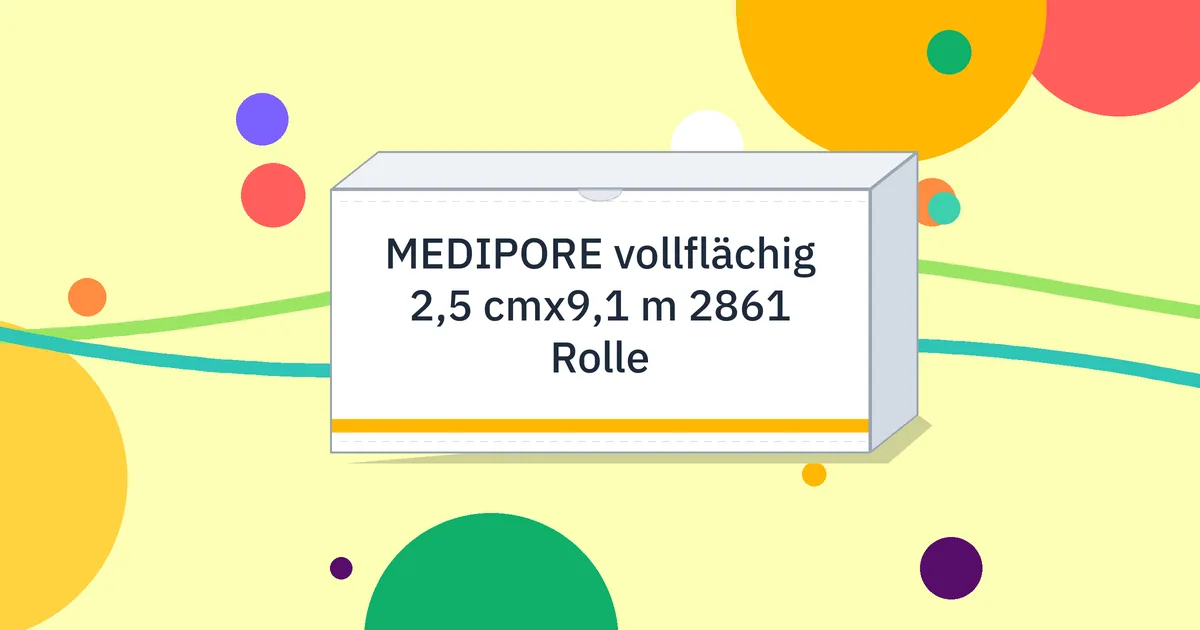 Symbolbild: Packung mit der Aufschrift MEDIPORE vollflächig 2,5 cmx9,1 m 2861 Rolle (PZN 18046563) – Verfügbarkeit und Bezug in Apotheken in Frankfurt am Main