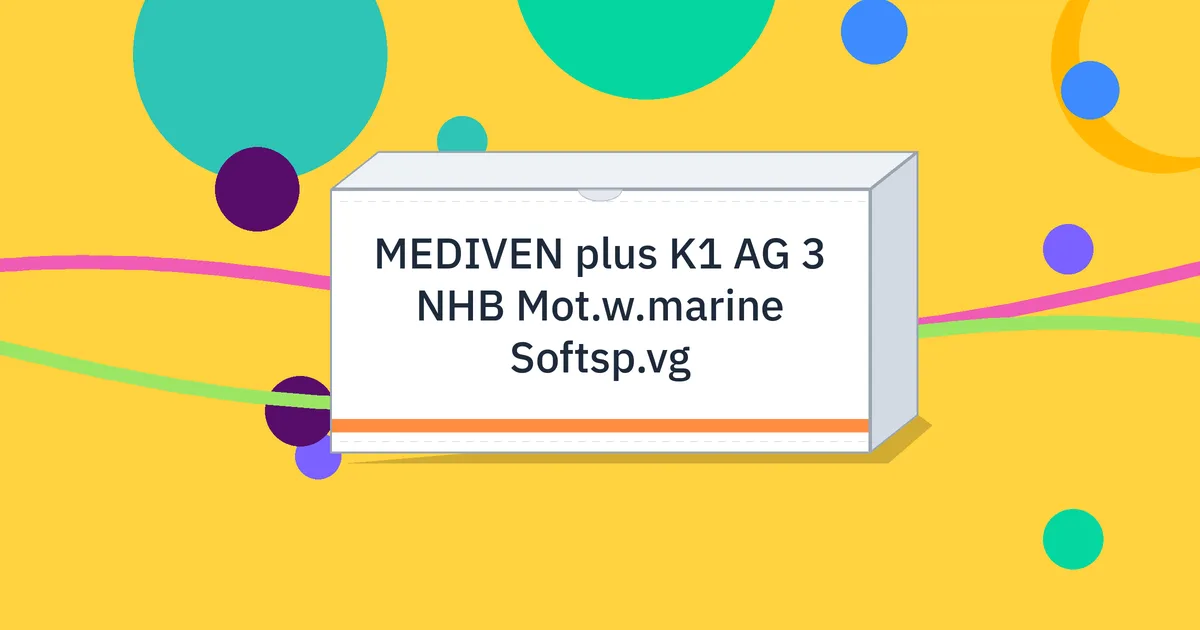 Symbolbild: Packung mit der Aufschrift MEDIVEN plus K1 AG 3 NHB Mot.w.marine Softsp.vg (PZN 15920930) – Verfügbarkeit und Bezug in Apotheken in Frankfurt am Main