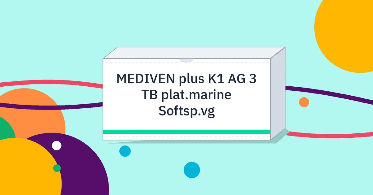 Symbolbild: Packung mit der Aufschrift MEDIVEN plus K1 AG 3 TB plat.marine Softsp.vg (PZN 15059513) – Verfügbarkeit und Bezug in Apotheken in Frankfurt am Main