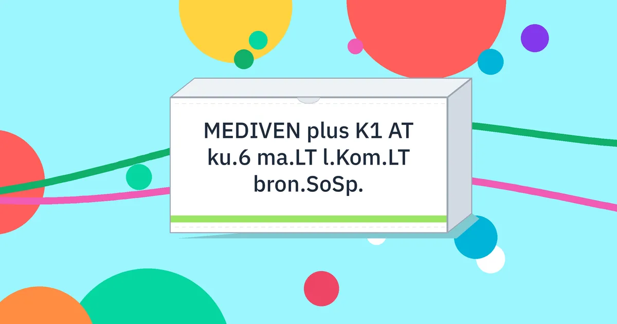 Symbolbild: Packung mit der Aufschrift MEDIVEN plus K1 AT ku.6 ma.LT l.Kom.LT bron.SoSp. (PZN 15072502) – Verfügbarkeit und Bezug in Apotheken in Frankfurt am Main