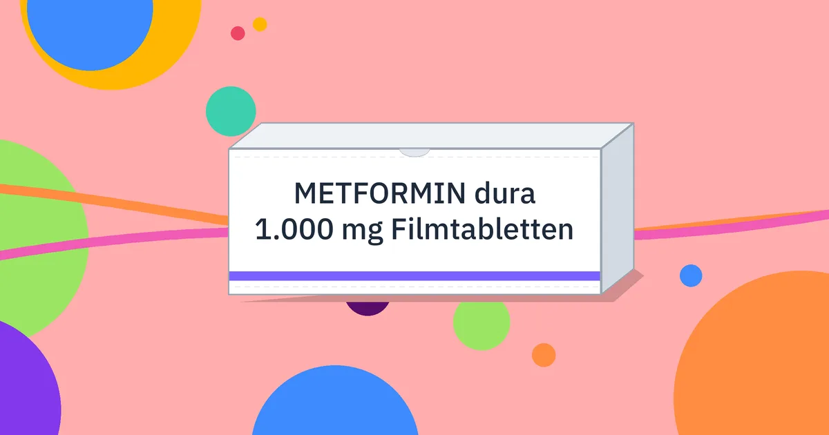 Symbolbild: Packung mit der Aufschrift METFORMIN dura 1.000 mg Filmtabletten (PZN 00840007) – Verfügbarkeit und Bezug in Apotheken in Frankfurt am Main