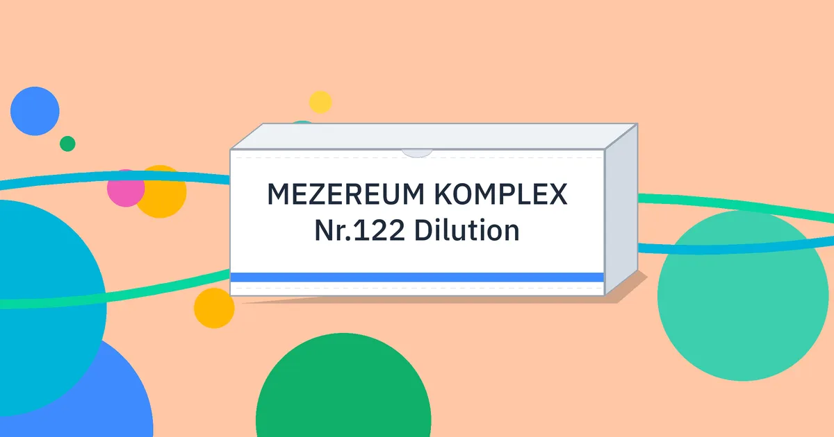 Symbolbild: Packung mit der Aufschrift MEZEREUM KOMPLEX Nr.122 Dilution (PZN 00675525) – Verfügbarkeit und Bezug in Apotheken in Frankfurt am Main