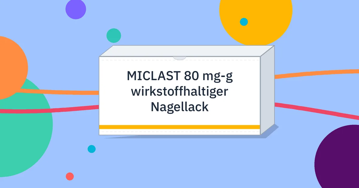 Symbolbild: Packung mit der Aufschrift MICLAST 80 mg-g wirkstoffhaltiger Nagellack (PZN 09637199) – Verfügbarkeit und Bezug in Apotheken in Frankfurt am Main