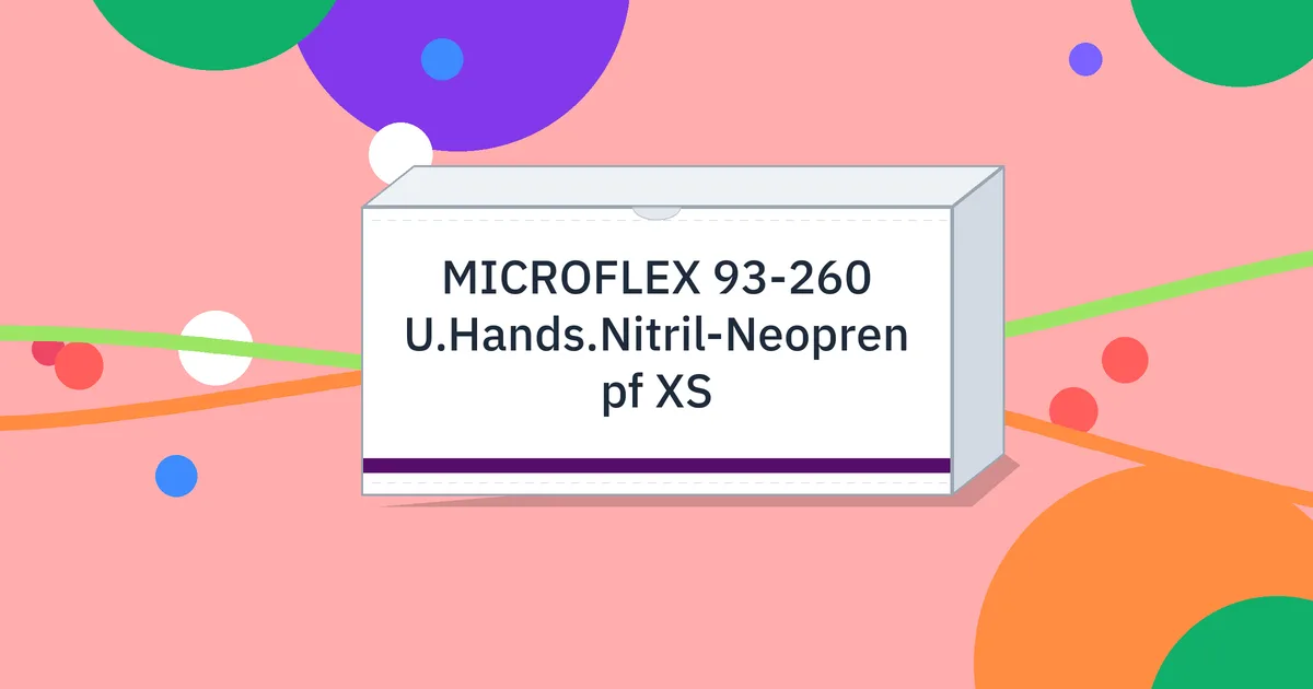 Symbolbild: Packung mit der Aufschrift MICROFLEX 93-260 U.Hands.Nitril-Neopren pf XS (PZN 18394778) – Verfügbarkeit und Bezug in Apotheken in Frankfurt am Main
