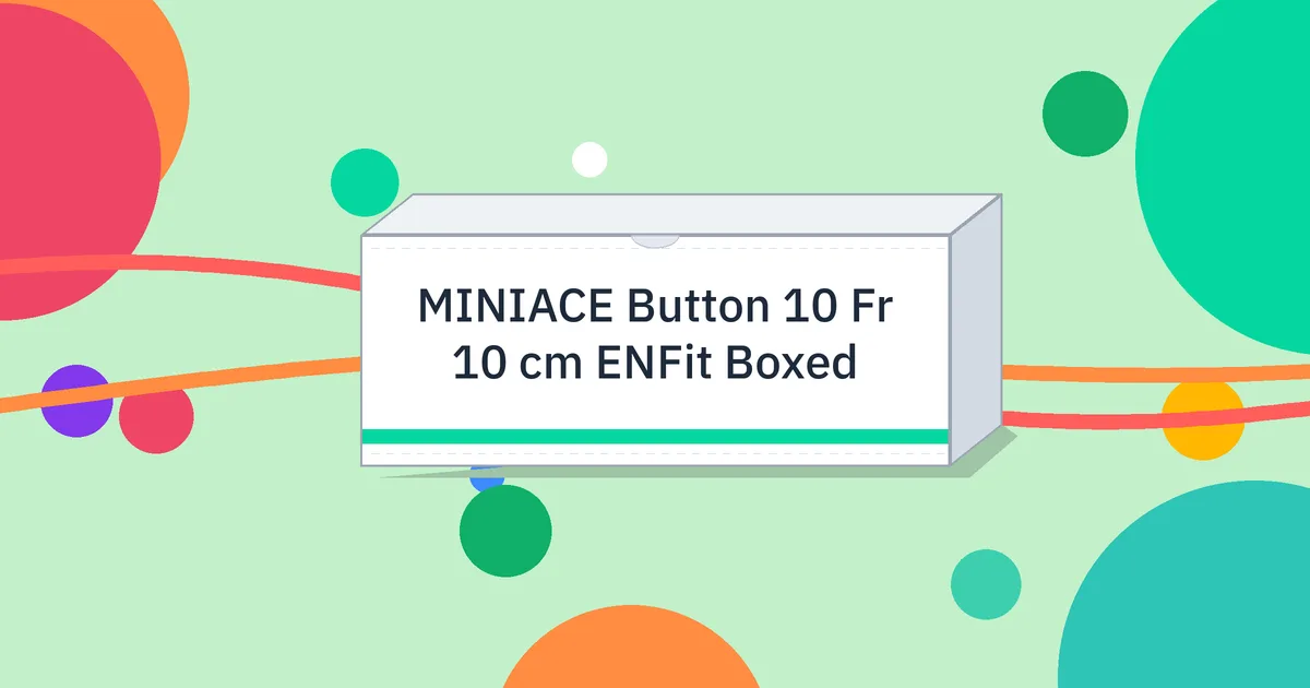 Symbolbild: Packung mit der Aufschrift MINIACE Button 10 Fr 10 cm ENFit Boxed (PZN 16953340) – Verfügbarkeit und Bezug in Apotheken in Frankfurt am Main