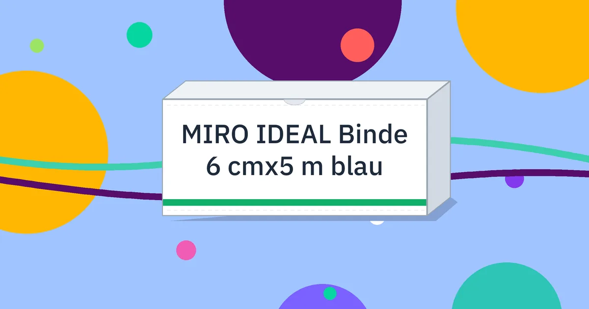 Symbolbild: Packung mit der Aufschrift MIRO IDEAL Binde 6 cmx5 m blau (PZN 01215501) – Verfügbarkeit und Bezug in Apotheken in Frankfurt am Main
