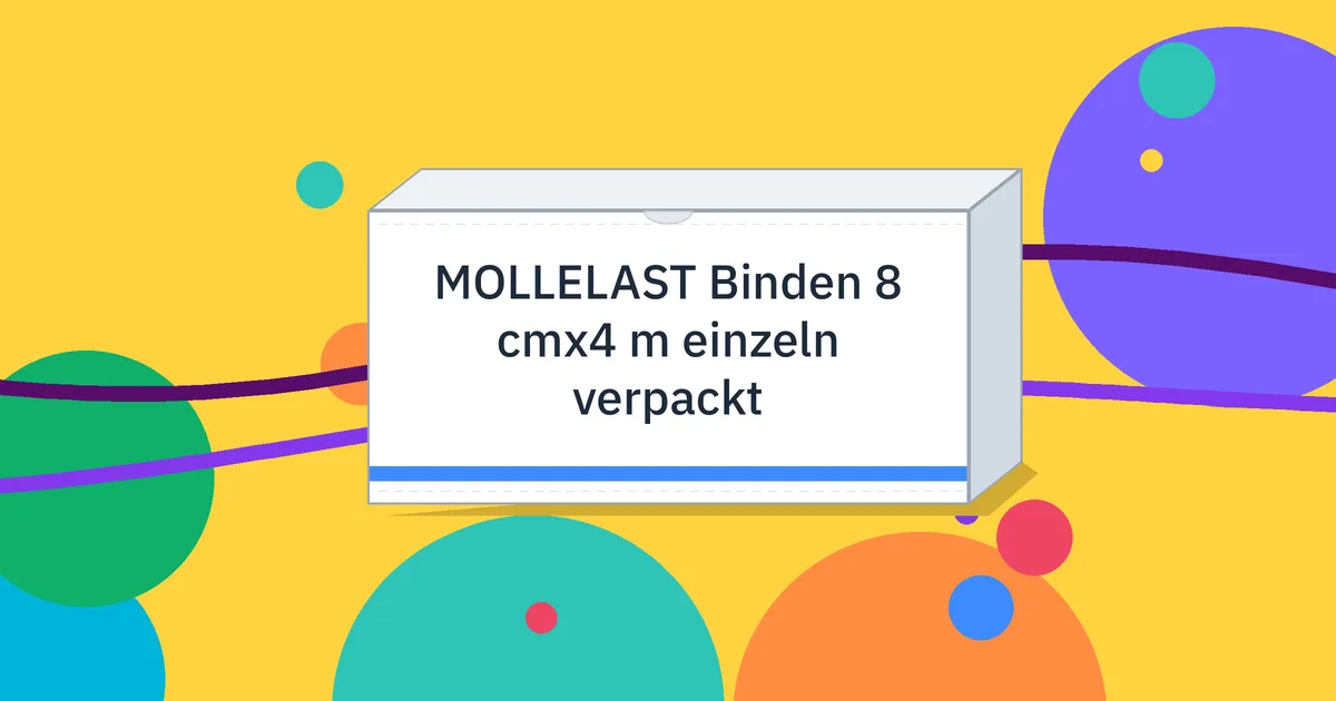 Symbolbild: Packung mit der Aufschrift MOLLELAST Binden 8 cmx4 m einzeln verpackt (PZN 19226770) – Verfügbarkeit und Bezug in Apotheken in Frankfurt am Main