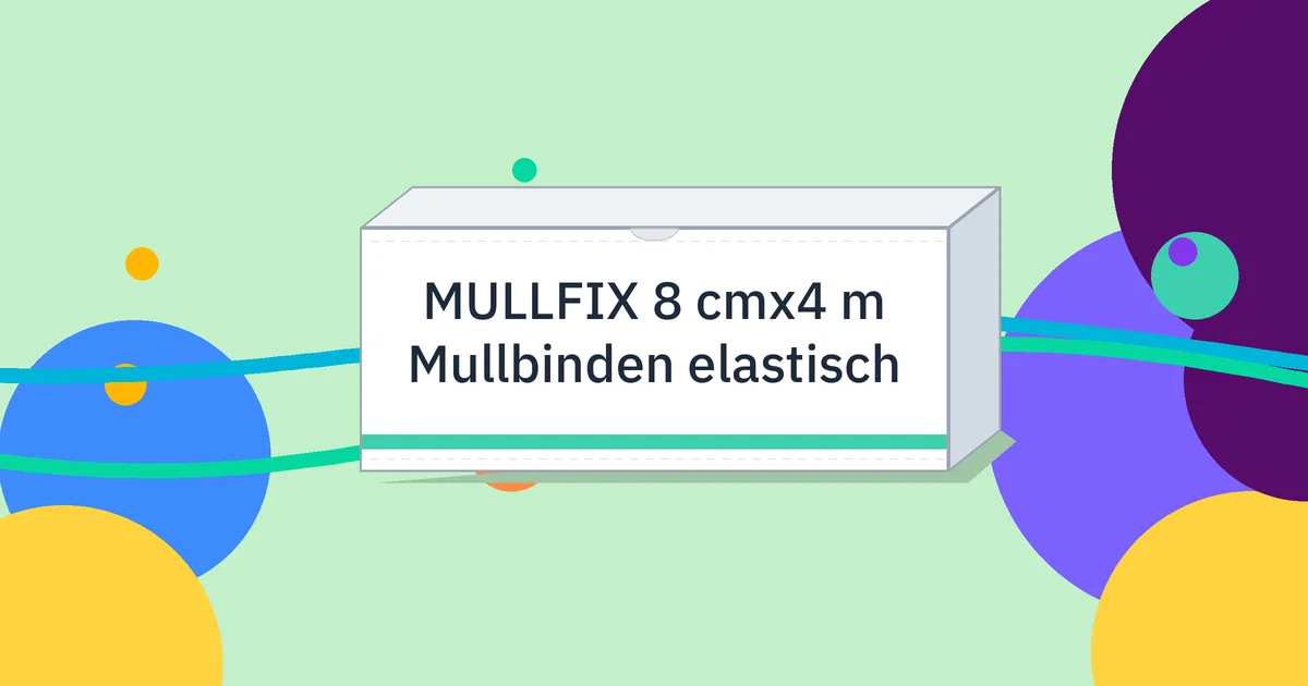 Symbolbild: Packung mit der Aufschrift MULLFIX 8 cmx4 m Mullbinden elastisch (PZN 19721340) – Verfügbarkeit und Bezug in Apotheken in Frankfurt am Main