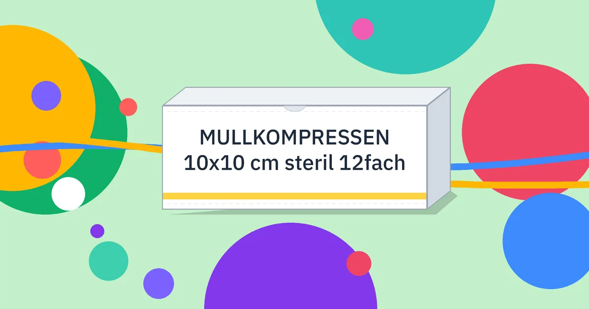 Symbolbild: Packung mit der Aufschrift MULLKOMPRESSEN 10x10 cm steril 12fach (PZN 07385842) – Verfügbarkeit und Bezug in Apotheken in Frankfurt am Main