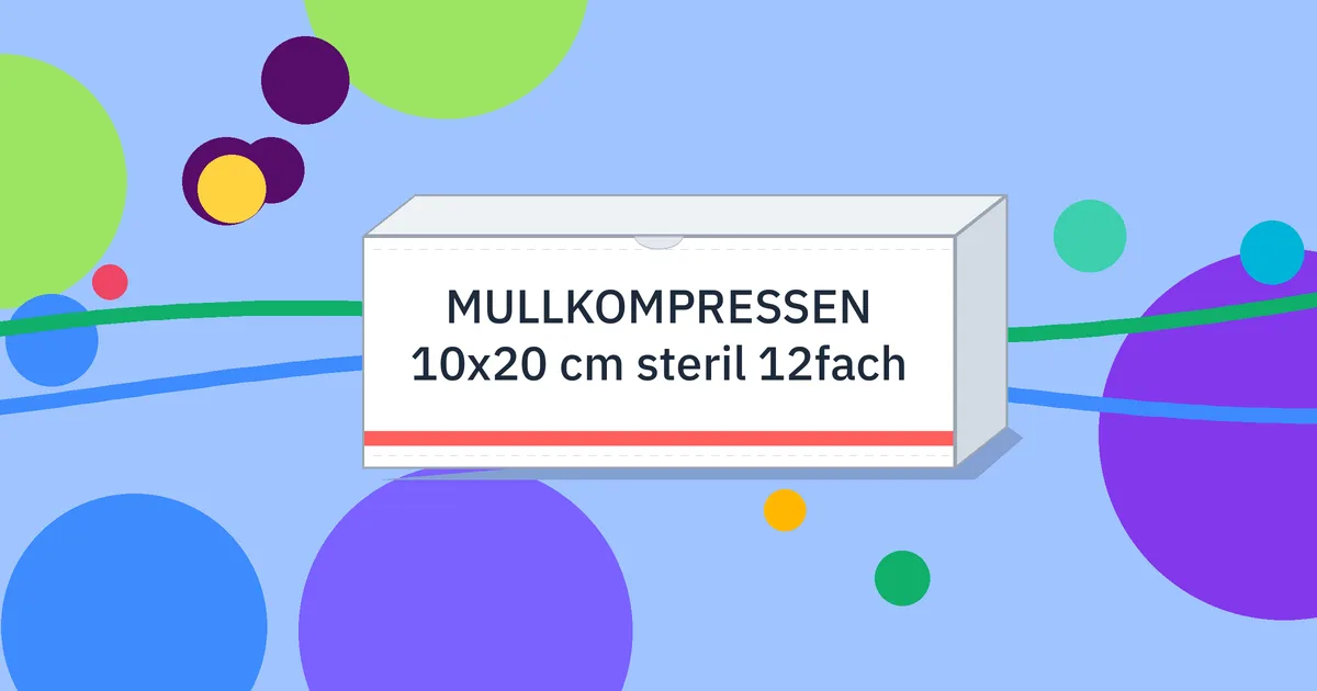 Symbolbild: Packung mit der Aufschrift MULLKOMPRESSEN 10x20 cm steril 12fach (PZN 07385902) – Verfügbarkeit und Bezug in Apotheken in Frankfurt am Main