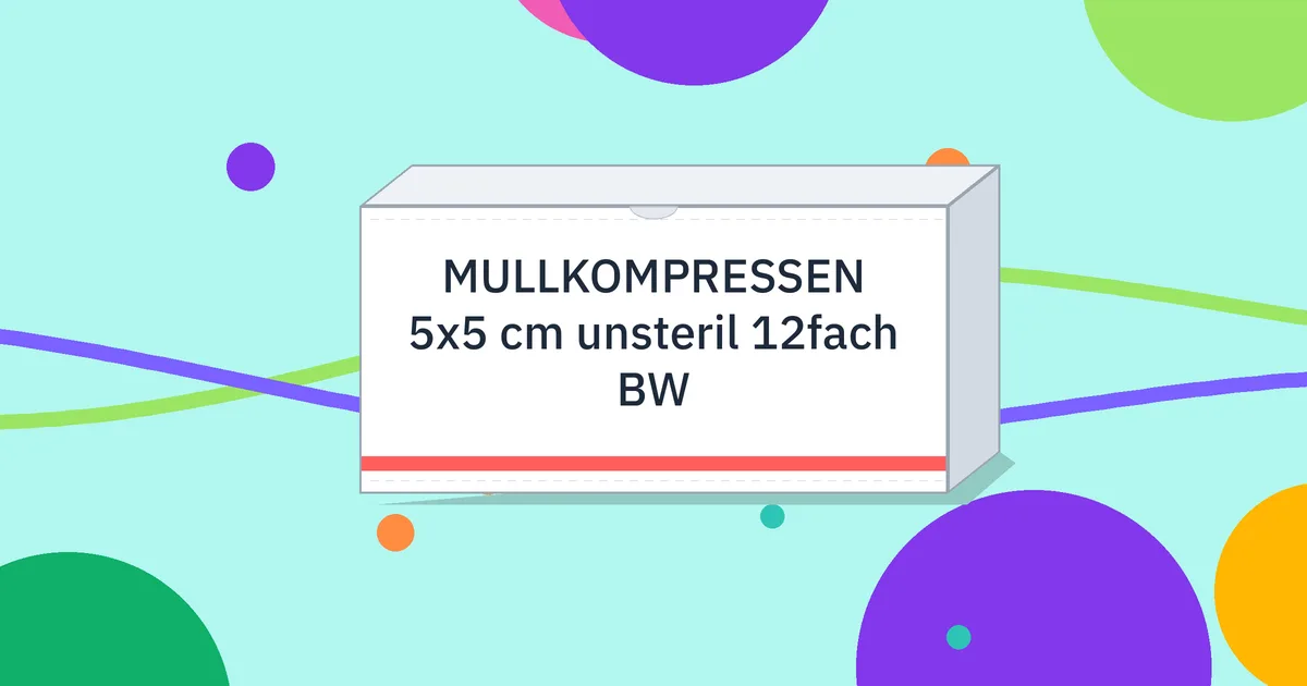 Symbolbild: Packung mit der Aufschrift MULLKOMPRESSEN 5x5 cm unsteril 12fach BW (PZN 07118414) – Verfügbarkeit und Bezug in Apotheken in Frankfurt am Main