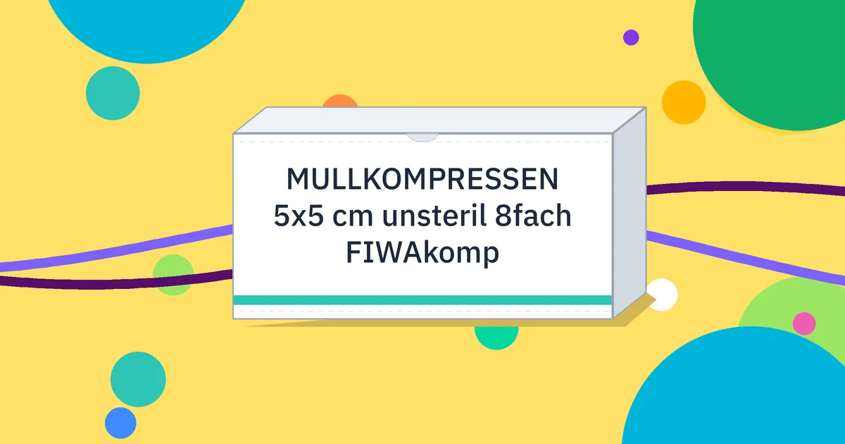 Symbolbild: Packung mit der Aufschrift MULLKOMPRESSEN 5x5 cm unsteril 8fach FIWAkomp (PZN 16657529) – Verfügbarkeit und Bezug in Apotheken in Frankfurt am Main