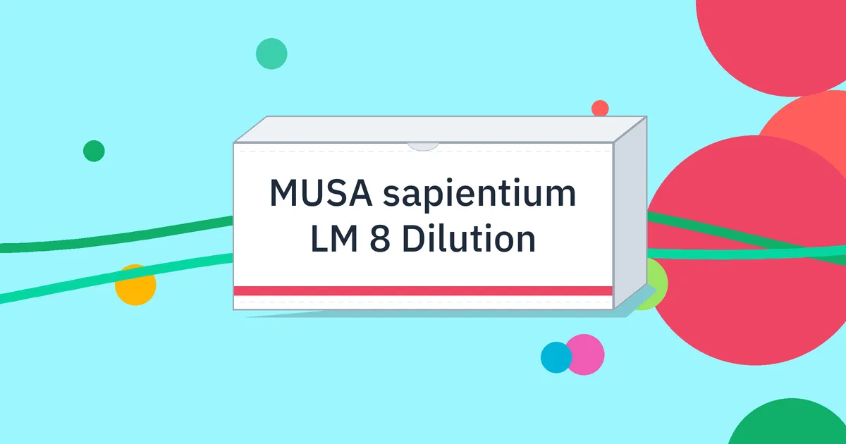 Symbolbild: Packung mit der Aufschrift MUSA sapientium LM 8 Dilution (PZN 13611627) – Verfügbarkeit und Bezug in Apotheken in Frankfurt am Main