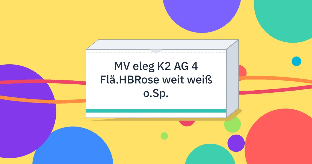 Symbolbild: Packung mit der Aufschrift MV eleg K2 AG 4 Flä.HBRose weit weiß o.Sp. (PZN 15721283) – Verfügbarkeit und Bezug in Apotheken in Frankfurt am Main