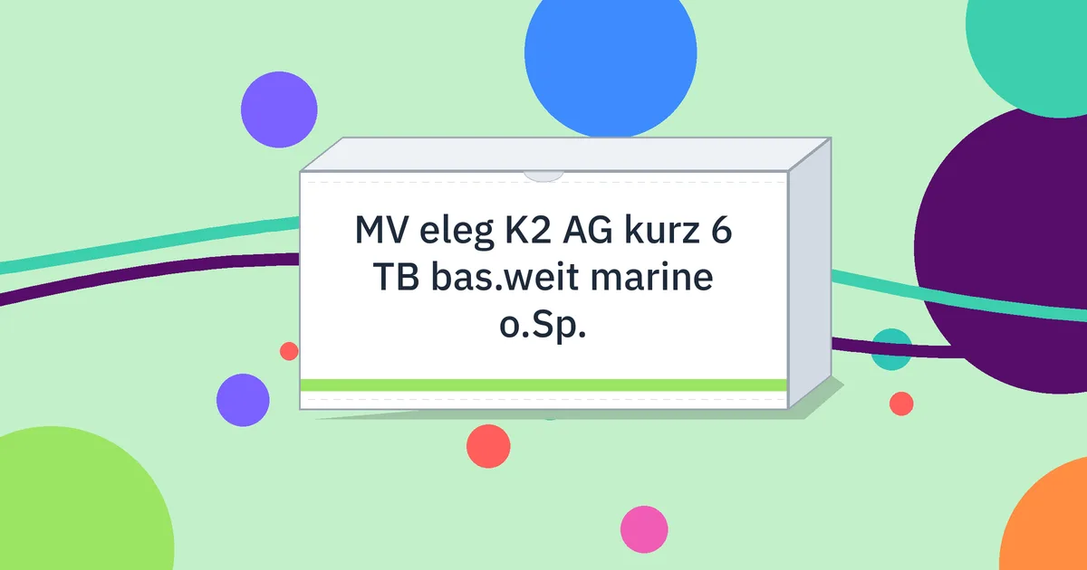 Symbolbild: Packung mit der Aufschrift MV eleg K2 AG kurz 6 TB bas.weit marine o.Sp. (PZN 14608403) – Verfügbarkeit und Bezug in Apotheken in Frankfurt am Main