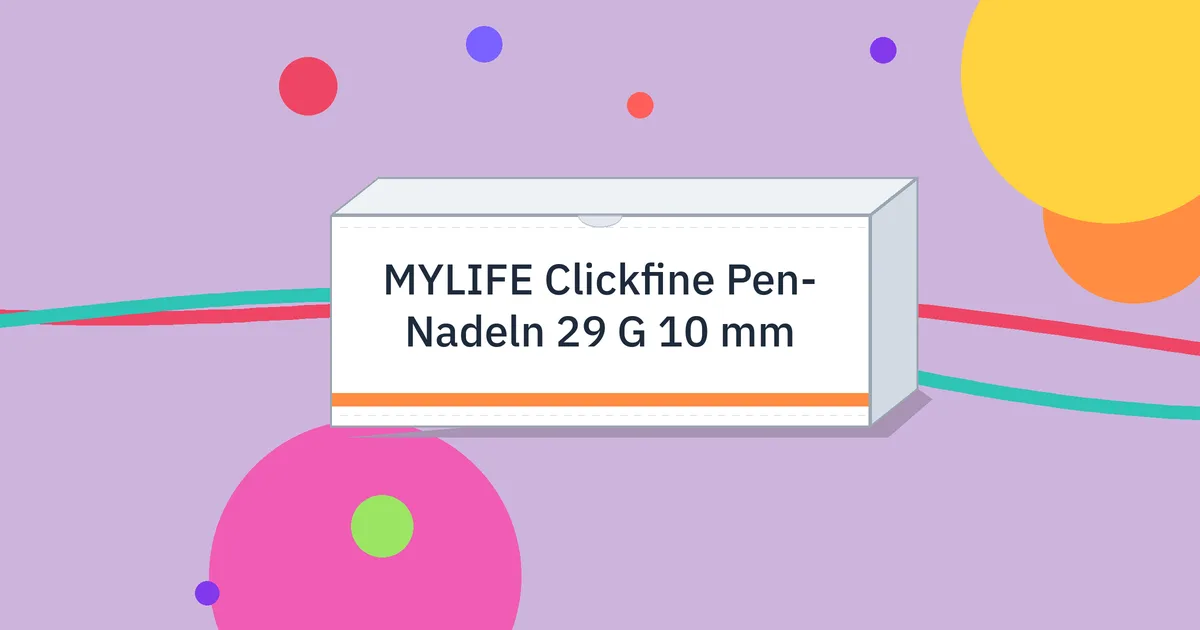Symbolbild: Packung mit der Aufschrift MYLIFE Clickfine Pen-Nadeln 29 G 10 mm (PZN 19645745) – Verfügbarkeit und Bezug in Apotheken in Frankfurt am Main