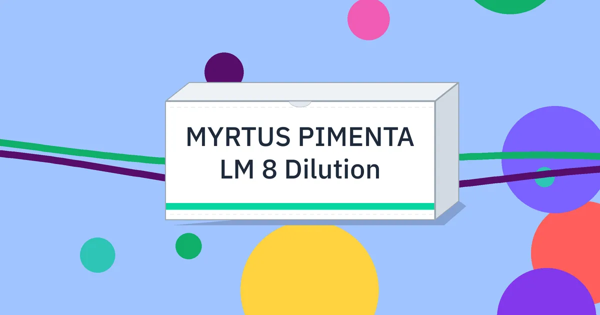 Symbolbild: Packung mit der Aufschrift MYRTUS PIMENTA LM 8 Dilution (PZN 13614382) – Verfügbarkeit und Bezug in Apotheken in Frankfurt am Main