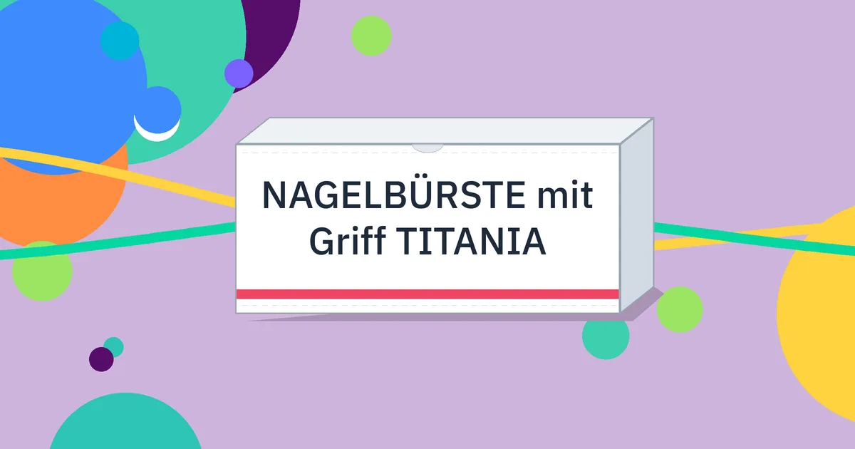 Symbolbild: Packung mit der Aufschrift NAGELBÜRSTE mit Griff TITANIA (PZN 06457551) – Verfügbarkeit und Bezug in Apotheken in Frankfurt am Main