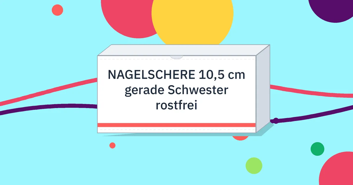 Symbolbild: Packung mit der Aufschrift NAGELSCHERE 10,5 cm gerade Schwester rostfrei (PZN 10961290) – Verfügbarkeit und Bezug in Apotheken in Frankfurt am Main