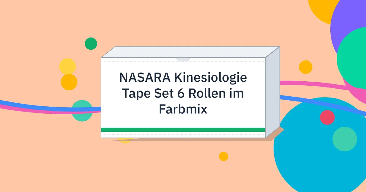 Symbolbild: Packung mit der Aufschrift NASARA Kinesiologie Tape Set 6 Rollen im Farbmix (PZN 07134318) – Verfügbarkeit und Bezug in Apotheken in Frankfurt am Main