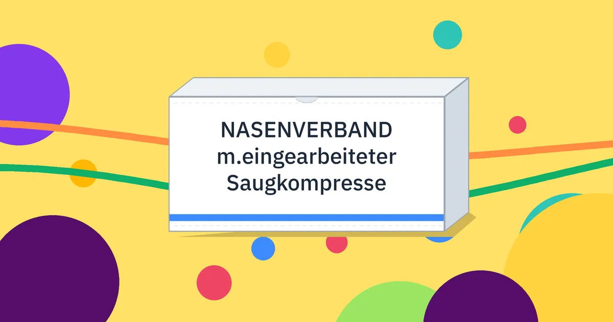Symbolbild: Packung mit der Aufschrift NASENVERBAND m.eingearbeiteter Saugkompresse (PZN 12409987) – Verfügbarkeit und Bezug in Apotheken in Frankfurt am Main