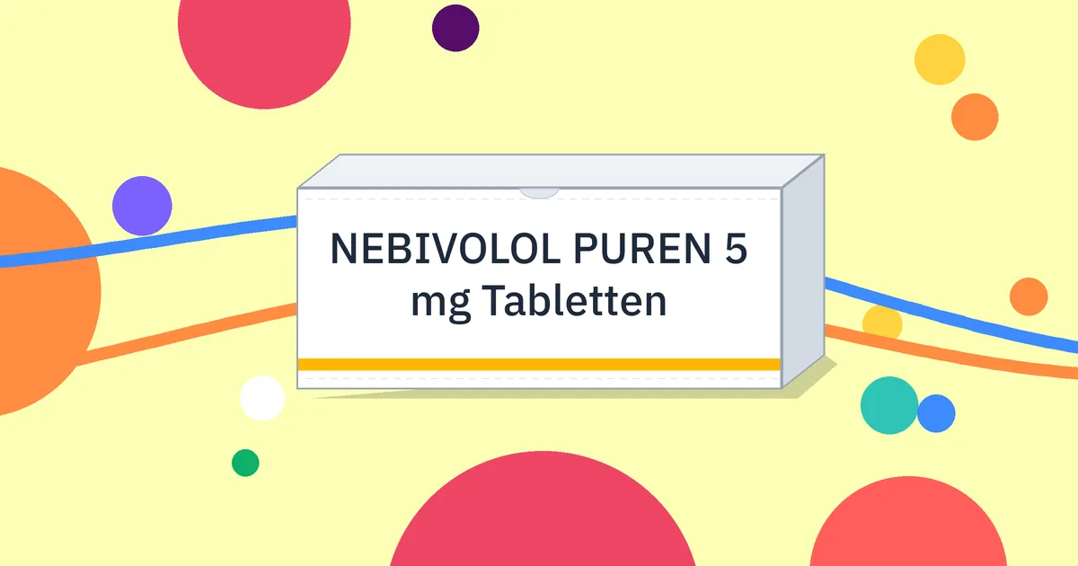 Symbolbild: Packung mit der Aufschrift NEBIVOLOL PUREN 5 mg Tabletten (PZN 14043378) – Verfügbarkeit und Bezug in Apotheken in Frankfurt am Main