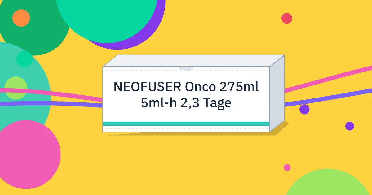 Symbolbild: Packung mit der Aufschrift NEOFUSER Onco 275ml 5ml-h 2,3 Tage (PZN 16512311) – Verfügbarkeit und Bezug in Apotheken in Frankfurt am Main