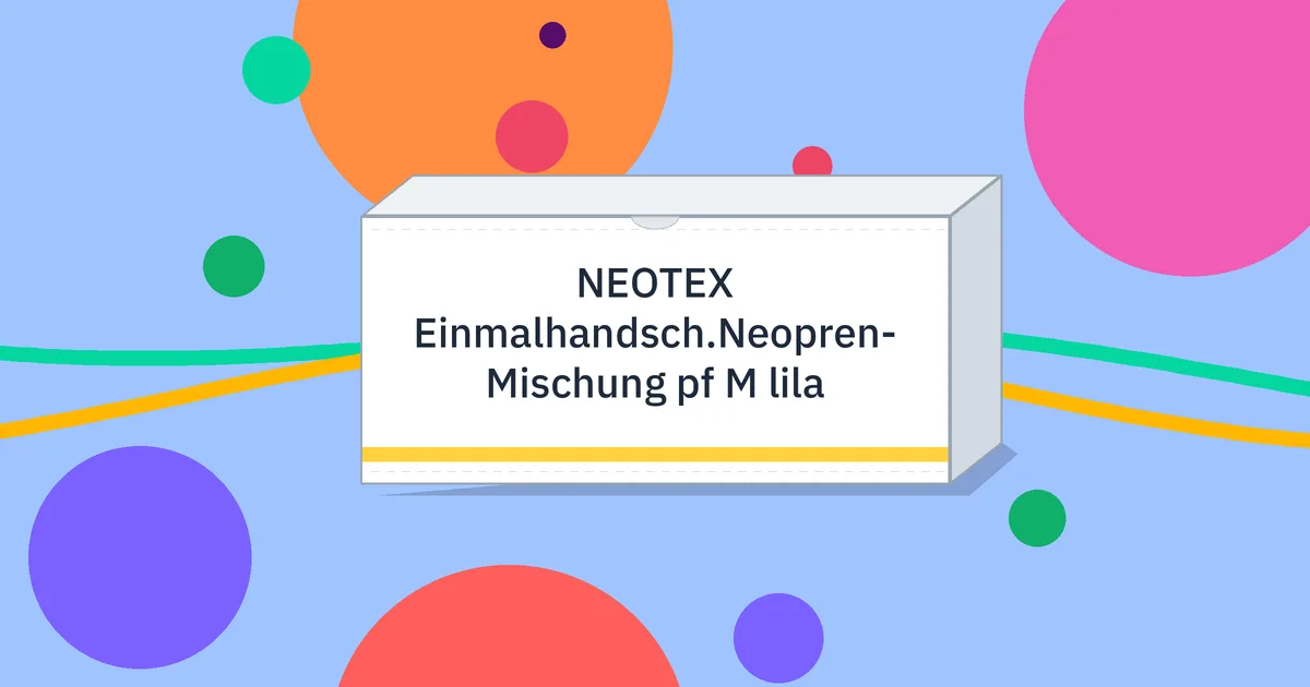 Symbolbild: Packung mit der Aufschrift NEOTEX Einmalhandsch.Neopren-Mischung pf M lila (PZN 17383695) – Verfügbarkeit und Bezug in Apotheken in Frankfurt am Main