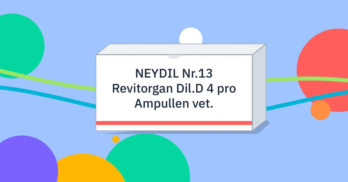 Symbolbild: Packung mit der Aufschrift NEYDIL Nr.13 Revitorgan Dil.D 4 pro Ampullen vet. (PZN 06487842) – Verfügbarkeit und Bezug in Apotheken in Frankfurt am Main