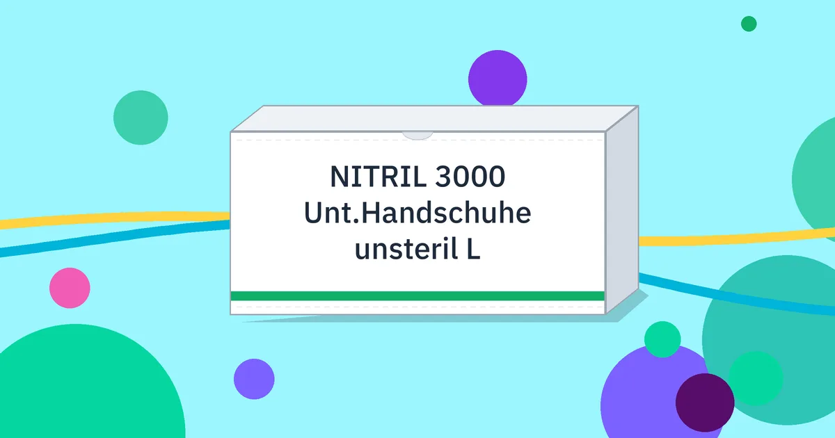 Symbolbild: Packung mit der Aufschrift NITRIL 3000 Unt.Handschuhe unsteril L (PZN 06968300) – Verfügbarkeit und Bezug in Apotheken in Frankfurt am Main