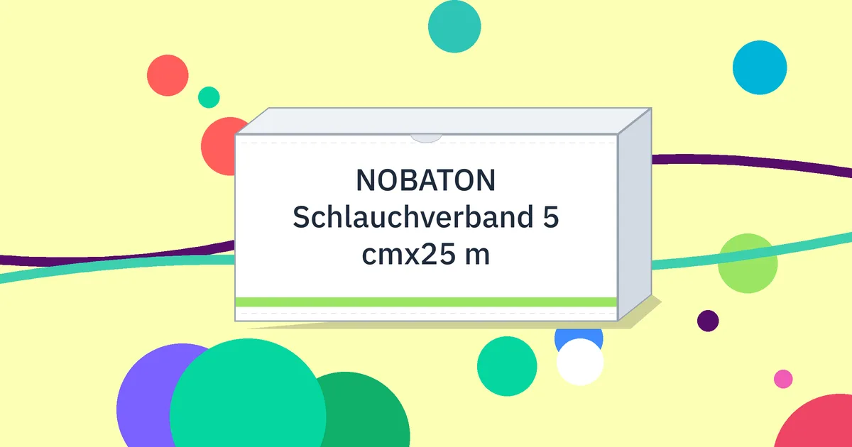 Symbolbild: Packung mit der Aufschrift NOBATON Schlauchverband 5 cmx25 m (PZN 00059329) – Verfügbarkeit und Bezug in Apotheken in Frankfurt am Main