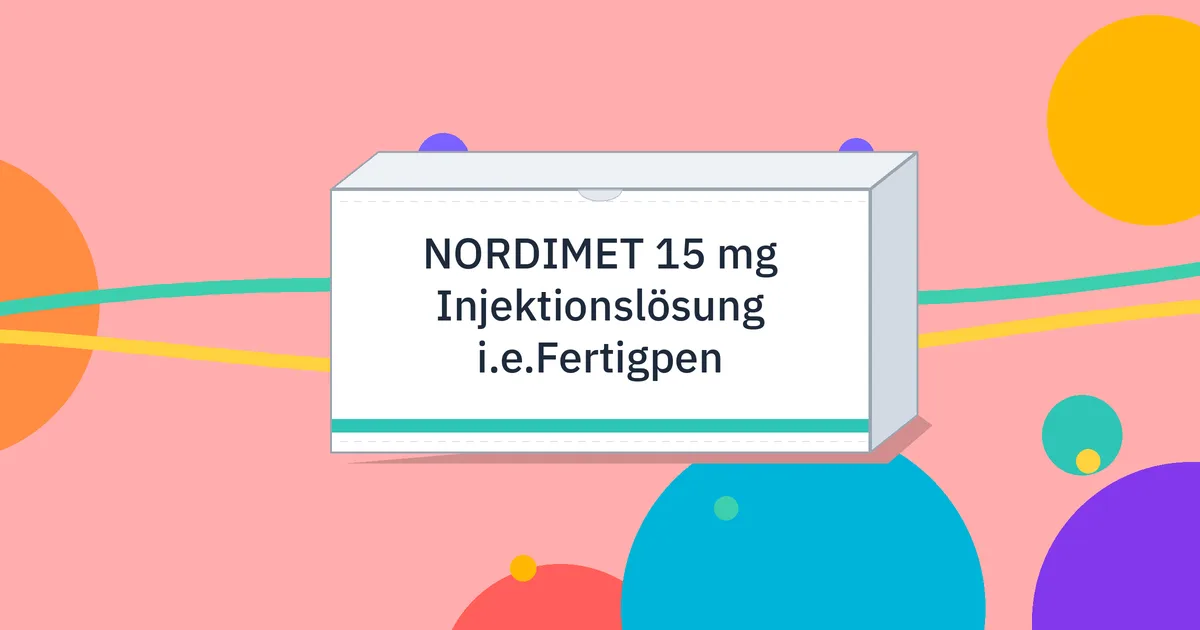 Symbolbild: Packung mit der Aufschrift NORDIMET 15 mg Injektionslösung i.e.Fertigpen (PZN 15264443) – Verfügbarkeit und Bezug in Apotheken in Frankfurt am Main