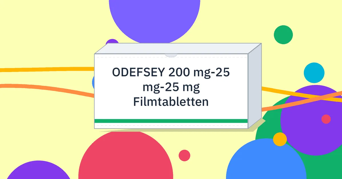 Symbolbild: Packung mit der Aufschrift ODEFSEY 200 mg-25 mg-25 mg Filmtabletten (PZN 13348443) – Verfügbarkeit und Bezug in Apotheken in Frankfurt am Main